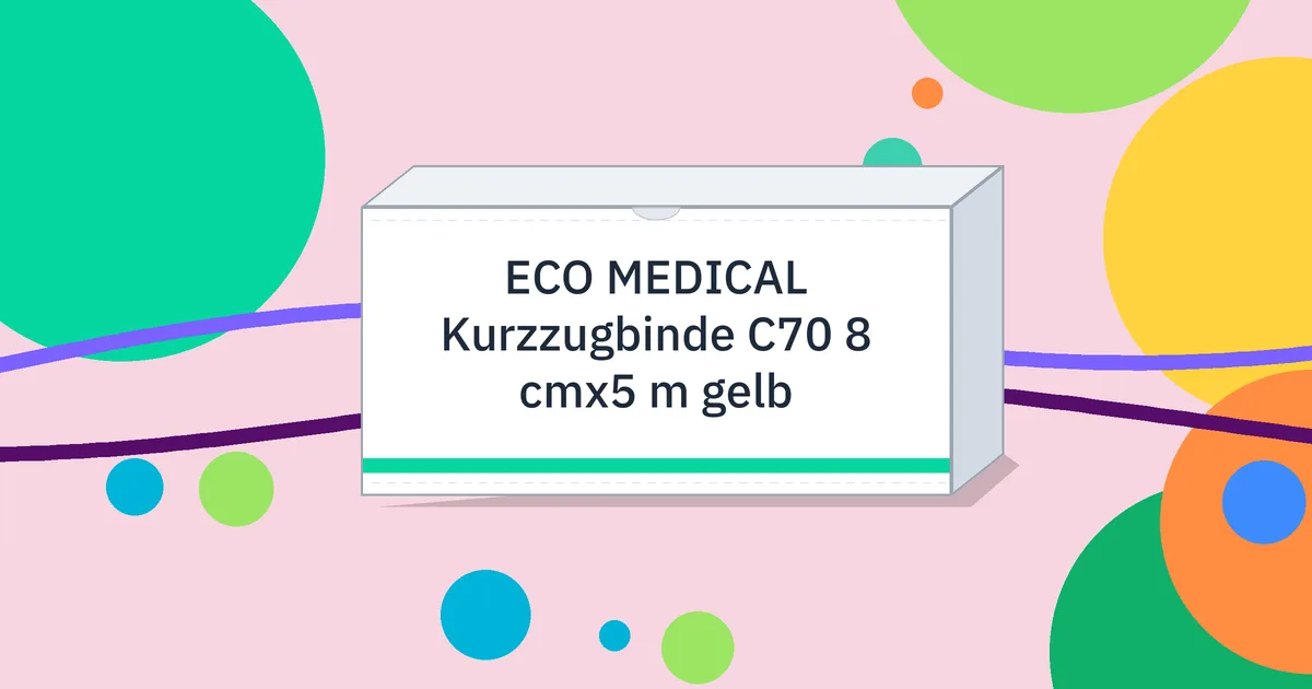 Symbolbild: Packung mit der Aufschrift ECO MEDICAL Kurzzugbinde C70 8 cmx5 m gelb (PZN 14189811) – Verfügbarkeit und Bezug in Apotheken in Frankfurt am Main
