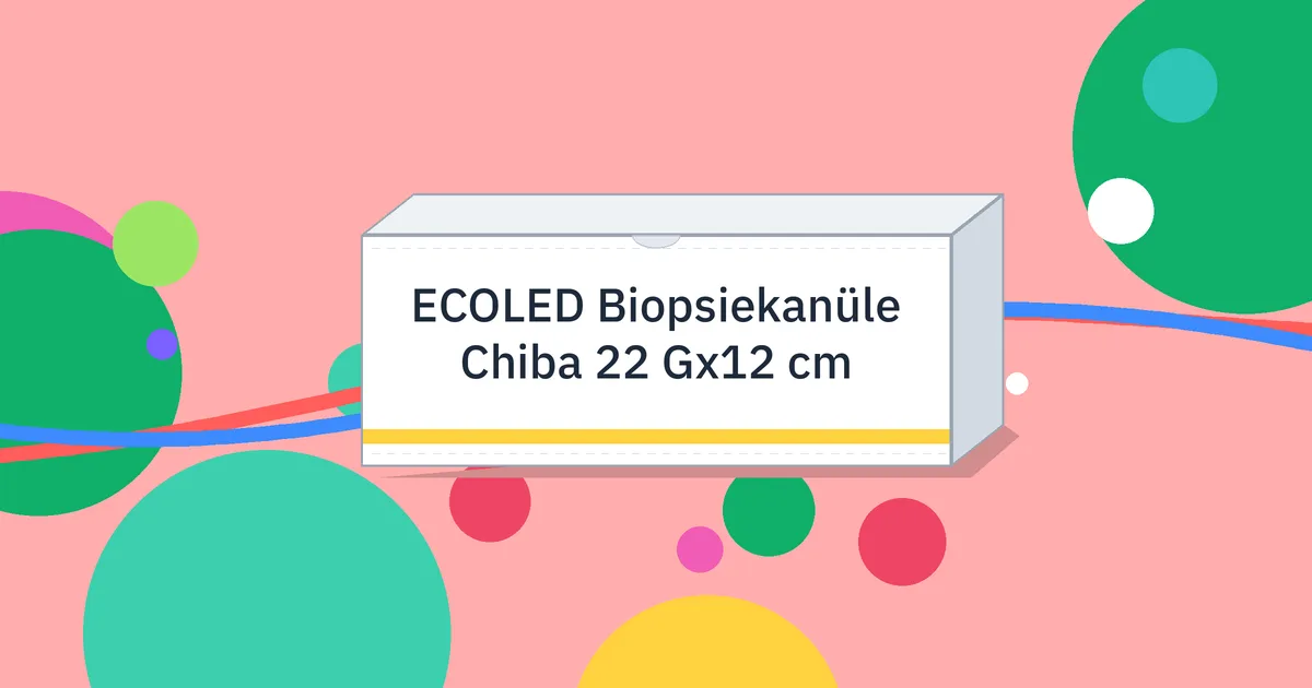 Symbolbild: Packung mit der Aufschrift ECOLED Biopsiekanüle Chiba 22 Gx12 cm (PZN 06125820) – Verfügbarkeit und Bezug in Apotheken in Frankfurt am Main