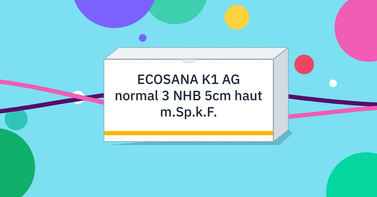 Symbolbild: Packung mit der Aufschrift ECOSANA K1 AG normal 3 NHB 5cm haut m.Sp.k.F. (PZN 04727704) – Verfügbarkeit und Bezug in Apotheken in Frankfurt am Main