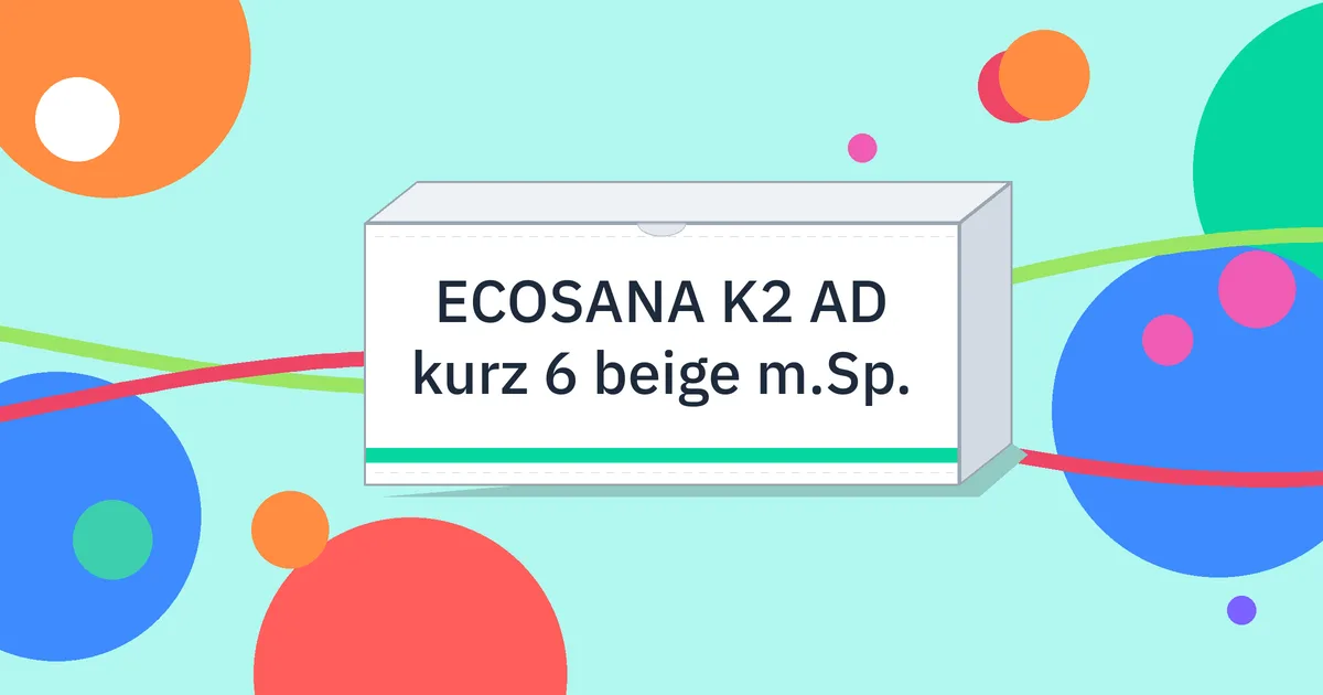 Symbolbild: Packung mit der Aufschrift ECOSANA K2 AD kurz 6 beige m.Sp. (PZN 01360002) – Verfügbarkeit und Bezug in Apotheken in Frankfurt am Main