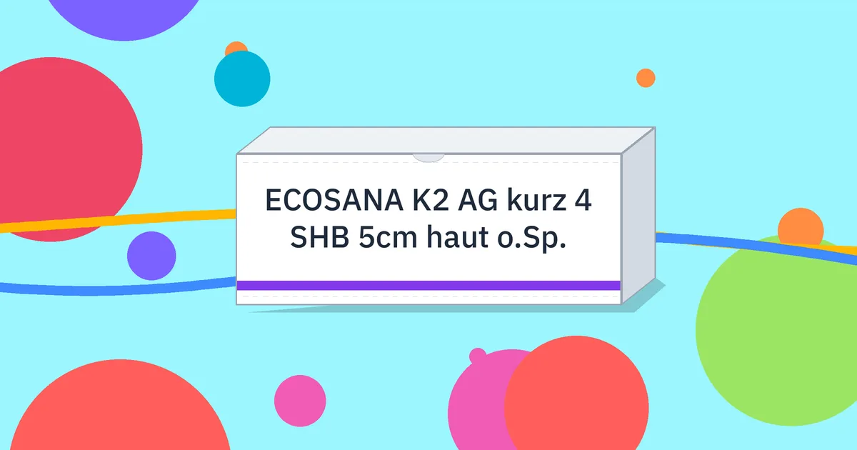 Symbolbild: Packung mit der Aufschrift ECOSANA K2 AG kurz 4 SHB 5cm haut o.Sp. (PZN 01451992) – Verfügbarkeit und Bezug in Apotheken in Frankfurt am Main