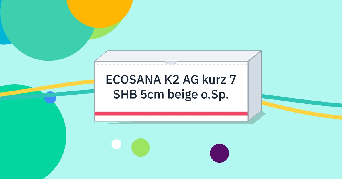 Symbolbild: Packung mit der Aufschrift ECOSANA K2 AG kurz 7 SHB 5cm beige o.Sp. (PZN 01530591) – Verfügbarkeit und Bezug in Apotheken in Frankfurt am Main