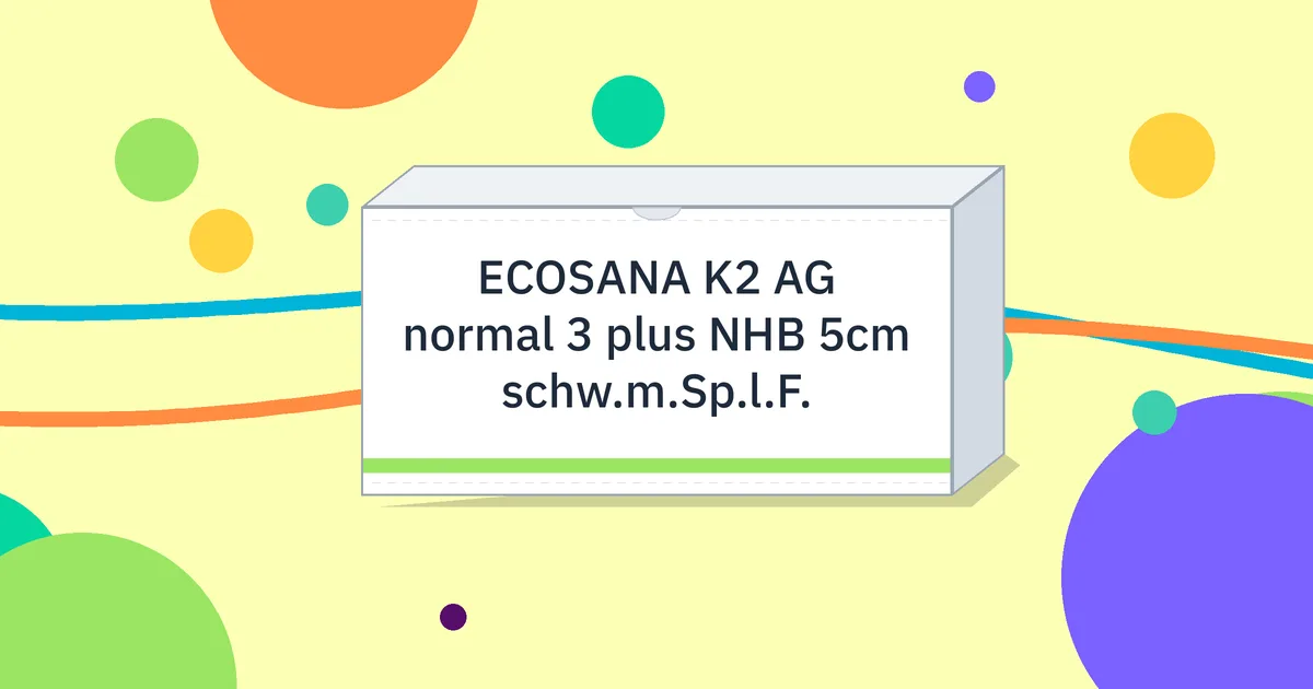 Symbolbild: Packung mit der Aufschrift ECOSANA K2 AG normal 3 plus NHB 5cm schw.m.Sp.l.F. (PZN 10957199) – Verfügbarkeit und Bezug in Apotheken in Frankfurt am Main