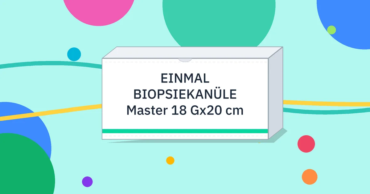 Symbolbild: Packung mit der Aufschrift EINMAL BIOPSIEKANÜLE Master 18 Gx20 cm (PZN 10184538) – Verfügbarkeit und Bezug in Apotheken in Frankfurt am Main