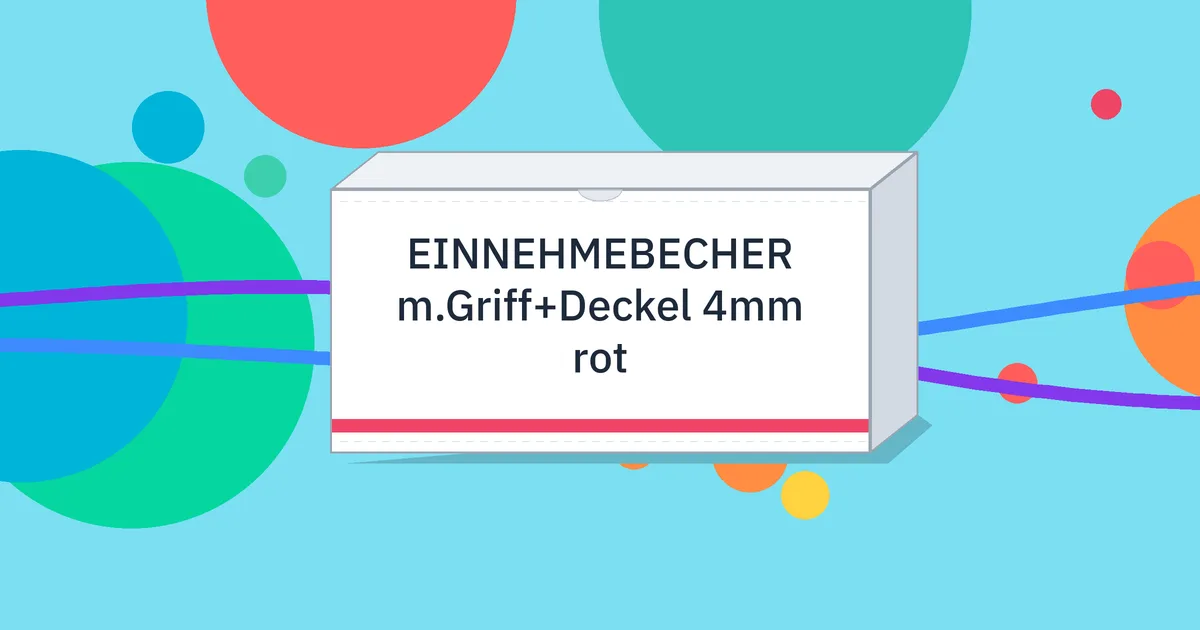 Symbolbild: Packung mit der Aufschrift EINNEHMEBECHER m.Griff+Deckel 4mm rot (PZN 09423966) – Verfügbarkeit und Bezug in Apotheken in Frankfurt am Main