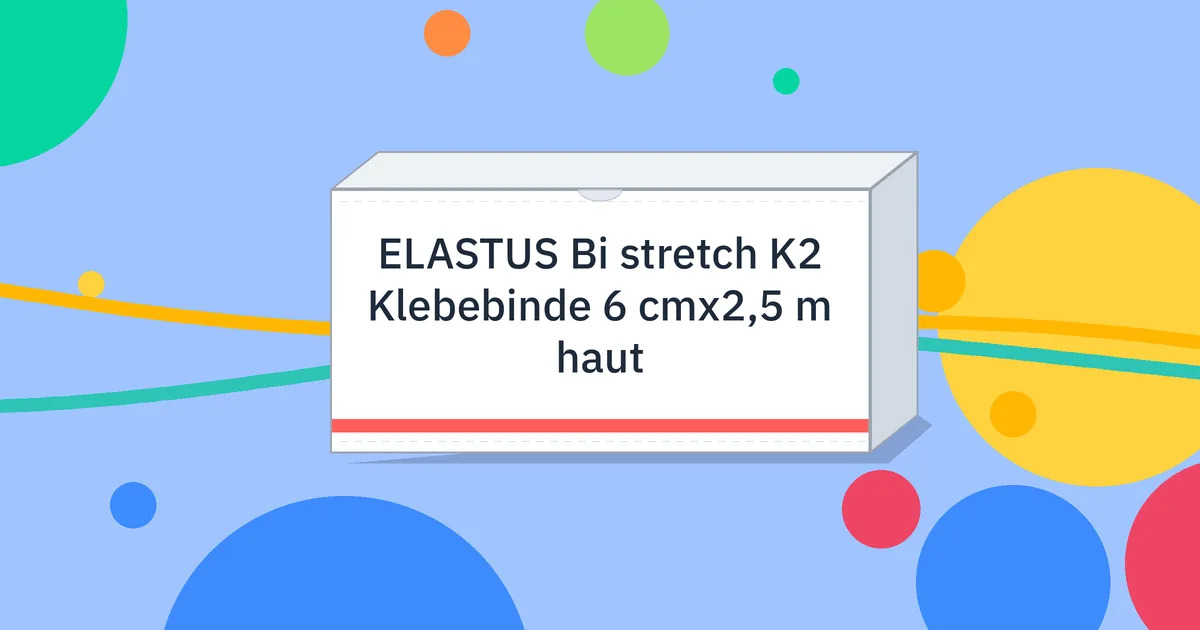 Symbolbild: Packung mit der Aufschrift ELASTUS Bi stretch K2 Klebebinde 6 cmx2,5 m haut (PZN 16330202) – Verfügbarkeit und Bezug in Apotheken in Frankfurt am Main