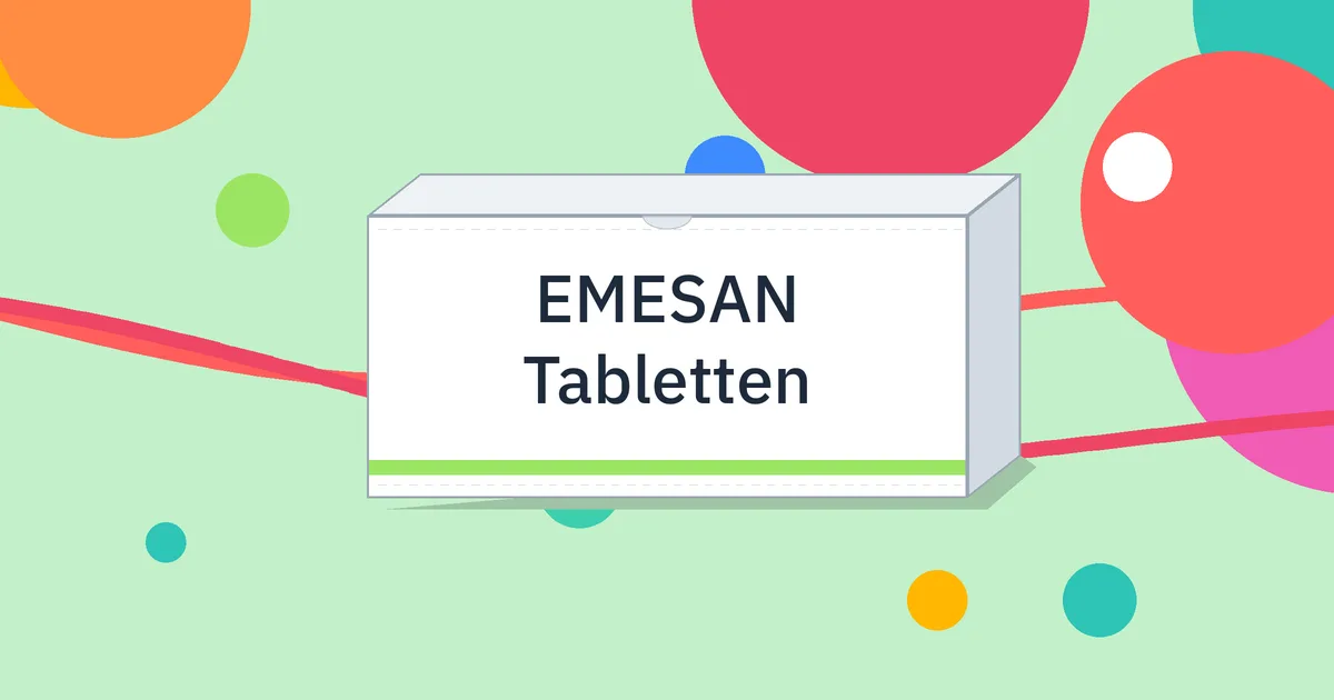 Symbolbild: Packung mit der Aufschrift EMESAN Tabletten (PZN 00651708) – Verfügbarkeit und Bezug in Apotheken in Frankfurt am Main