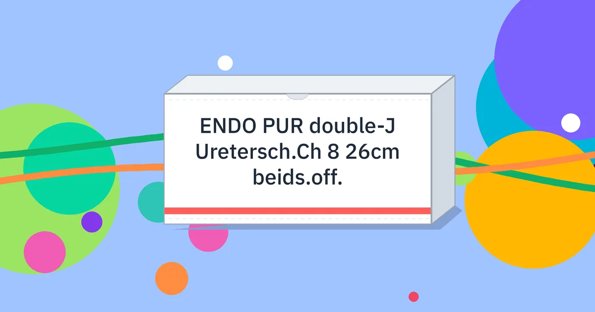 Symbolbild: Packung mit der Aufschrift ENDO PUR double-J Uretersch.Ch 8 26cm beids.off. (PZN 00437777) – Verfügbarkeit und Bezug in Apotheken in Frankfurt am Main