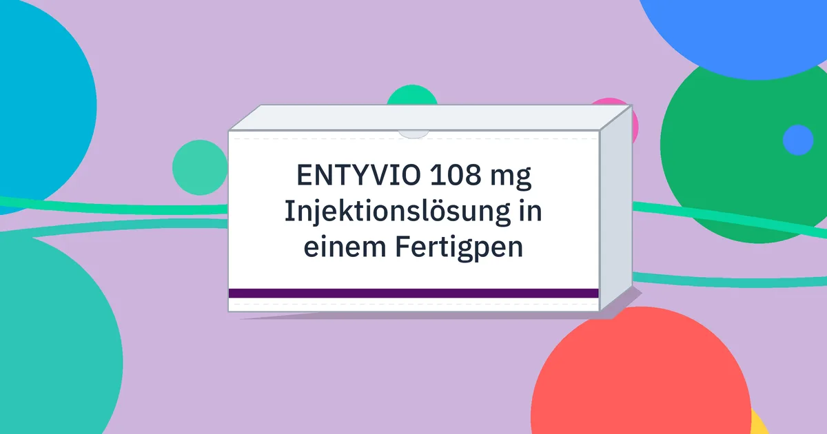 Symbolbild: Packung mit der Aufschrift ENTYVIO 108 mg Injektionslösung in einem Fertigpen (PZN 19778765) – Verfügbarkeit und Bezug in Apotheken in Frankfurt am Main