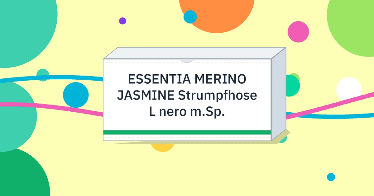 Symbolbild: Packung mit der Aufschrift ESSENTIA MERINO JASMINE Strumpfhose L nero m.Sp. (PZN 18649712) – Verfügbarkeit und Bezug in Apotheken in Frankfurt am Main