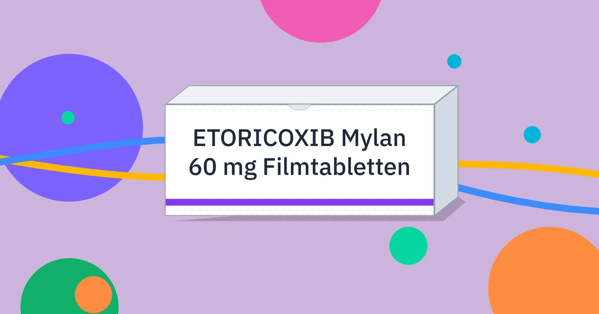 Symbolbild: Packung mit der Aufschrift ETORICOXIB Mylan 60 mg Filmtabletten (PZN 12643252) – Verfügbarkeit und Bezug in Apotheken in Frankfurt am Main