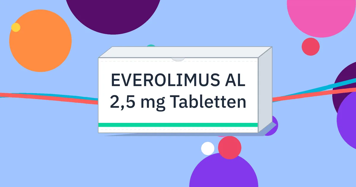Symbolbild: Packung mit der Aufschrift EVEROLIMUS AL 2,5 mg Tabletten (PZN 14270766) – Verfügbarkeit und Bezug in Apotheken in Frankfurt am Main
