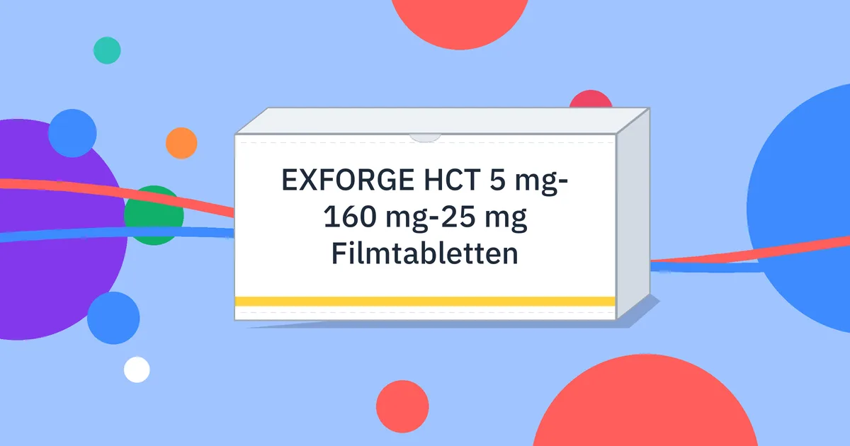 Symbolbild: Packung mit der Aufschrift EXFORGE HCT 5 mg-160 mg-25 mg Filmtabletten (PZN 06571442) – Verfügbarkeit und Bezug in Apotheken in Frankfurt am Main