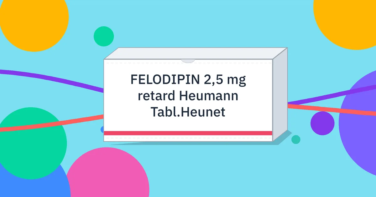 Symbolbild: Packung mit der Aufschrift FELODIPIN 2,5 mg retard Heumann Tabl.Heunet (PZN 05888177) – Verfügbarkeit und Bezug in Apotheken in Frankfurt am Main