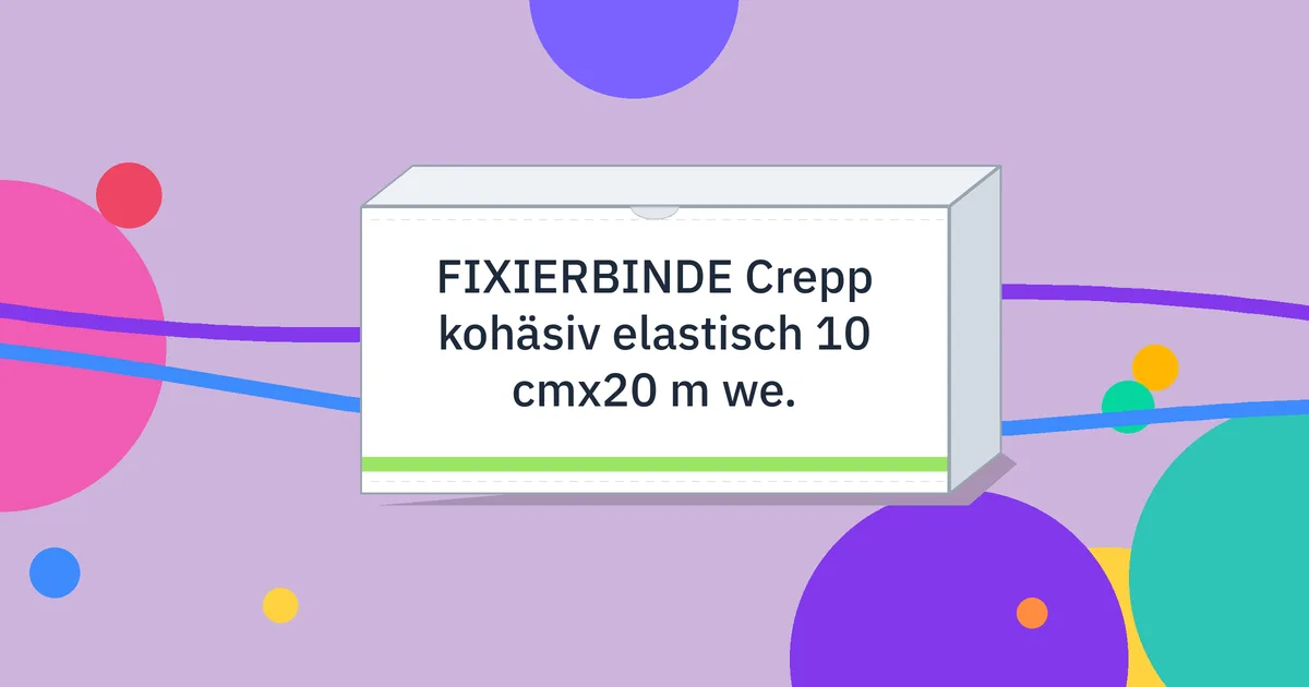 Symbolbild: Packung mit der Aufschrift FIXIERBINDE Crepp kohäsiv elastisch 10 cmx20 m we. (PZN 08822262) – Verfügbarkeit und Bezug in Apotheken in Frankfurt am Main
