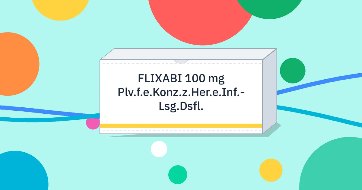 Symbolbild: Packung mit der Aufschrift FLIXABI 100 mg Plv.f.e.Konz.z.Her.e.Inf.-Lsg.Dsfl. (PZN 15890784) – Verfügbarkeit und Bezug in Apotheken in Frankfurt am Main