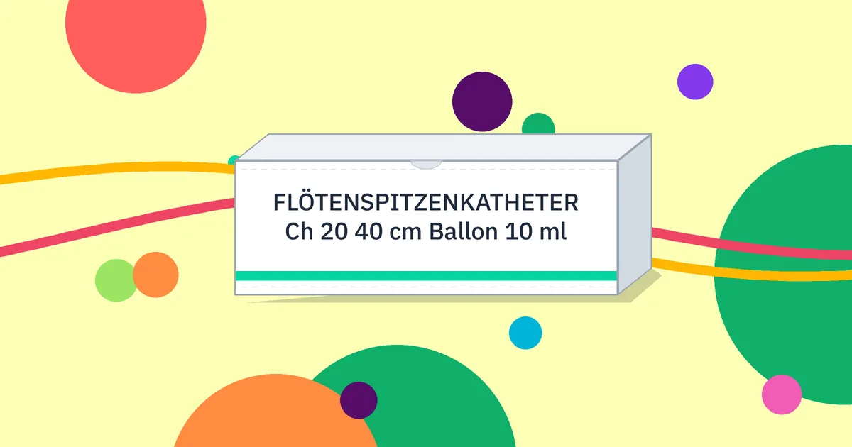 Symbolbild: Packung mit der Aufschrift FLÖTENSPITZENKATHETER Ch 20 40 cm Ballon 10 ml (PZN 15882164) – Verfügbarkeit und Bezug in Apotheken in Frankfurt am Main