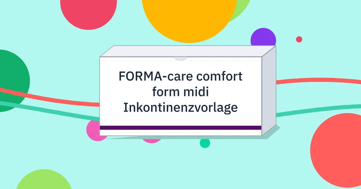 Symbolbild: Packung mit der Aufschrift FORMA-care comfort form midi Inkontinenzvorlage (PZN 18826344) – Verfügbarkeit und Bezug in Apotheken in Frankfurt am Main