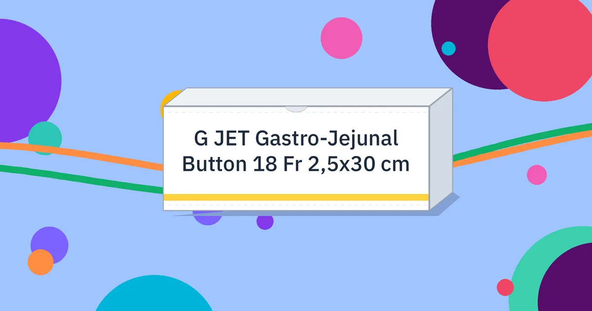 Symbolbild: Packung mit der Aufschrift G JET Gastro-Jejunal Button 18 Fr 2,5x30 cm (PZN 14347233) – Verfügbarkeit und Bezug in Apotheken in Frankfurt am Main