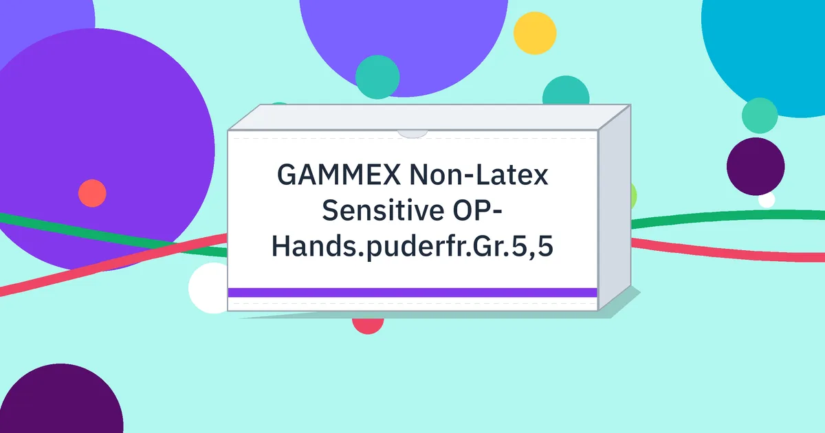 Symbolbild: Packung mit der Aufschrift GAMMEX Non-Latex Sensitive OP-Hands.puderfr.Gr.5,5 (PZN 11298379) – Verfügbarkeit und Bezug in Apotheken in Frankfurt am Main