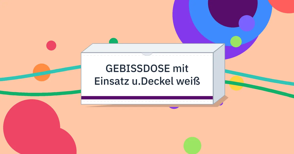 Symbolbild: Packung mit der Aufschrift GEBISSDOSE mit Einsatz u.Deckel weiß (PZN 02770156) – Verfügbarkeit und Bezug in Apotheken in Frankfurt am Main