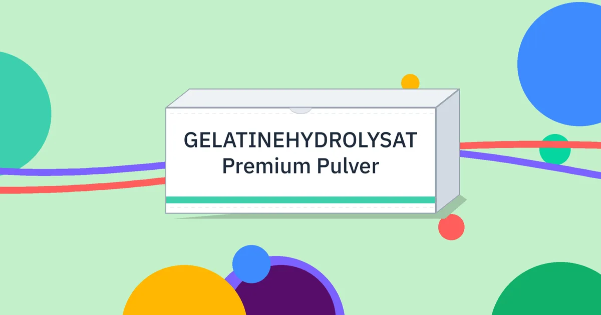 Symbolbild: Packung mit der Aufschrift GELATINEHYDROLYSAT Premium Pulver (PZN 10006222) – Verfügbarkeit und Bezug in Apotheken in Frankfurt am Main
