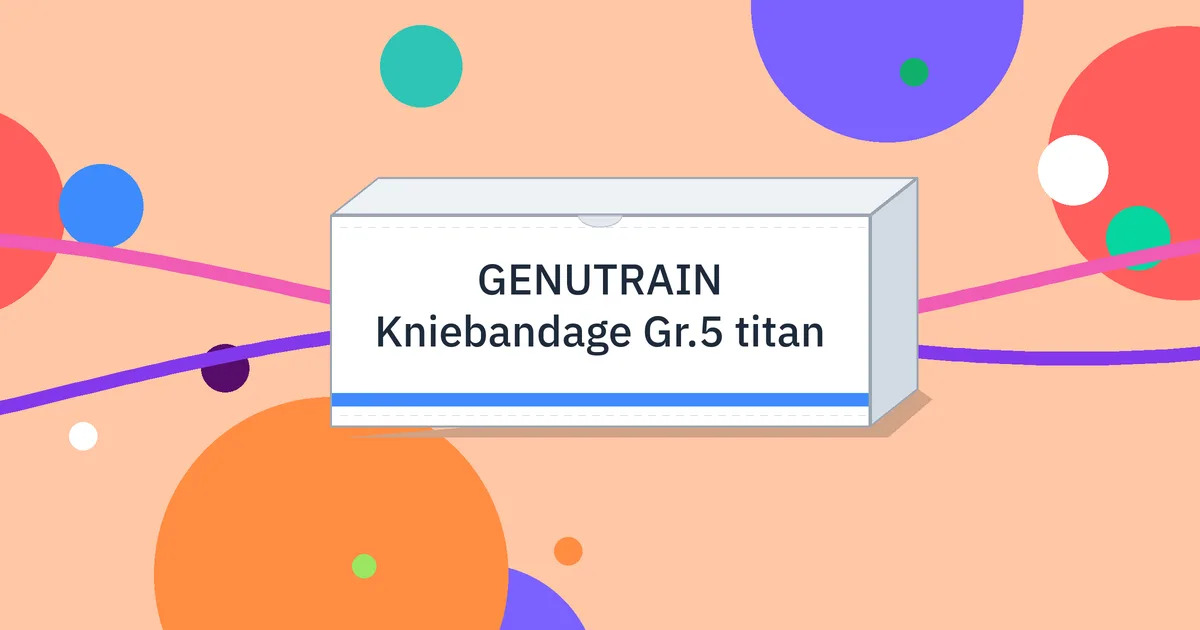 Symbolbild: Packung mit der Aufschrift GENUTRAIN Kniebandage Gr.5 titan (PZN 01285453) – Verfügbarkeit und Bezug in Apotheken in Frankfurt am Main