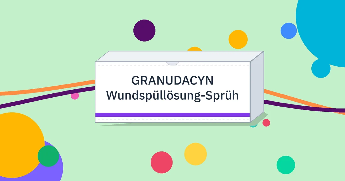 Symbolbild: Packung mit der Aufschrift GRANUDACYN Wundspüllösung-Sprüh (PZN 15232615) – Verfügbarkeit und Bezug in Apotheken in Frankfurt am Main