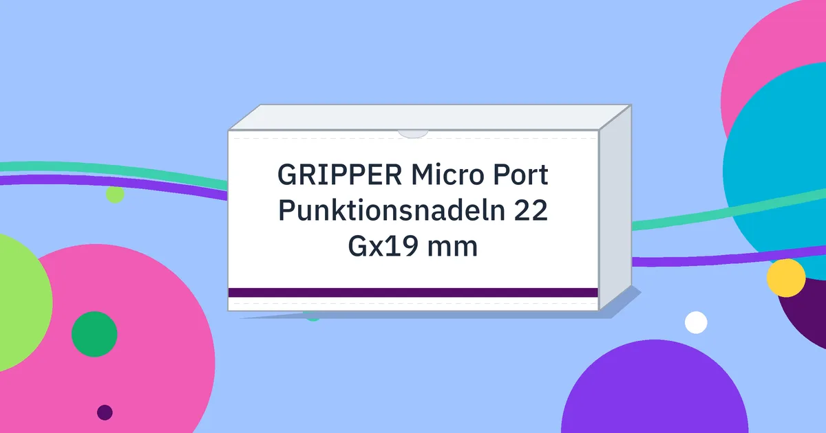 Symbolbild: Packung mit der Aufschrift GRIPPER Micro Port Punktionsnadeln 22 Gx19 mm (PZN 09007423) – Verfügbarkeit und Bezug in Apotheken in Frankfurt am Main