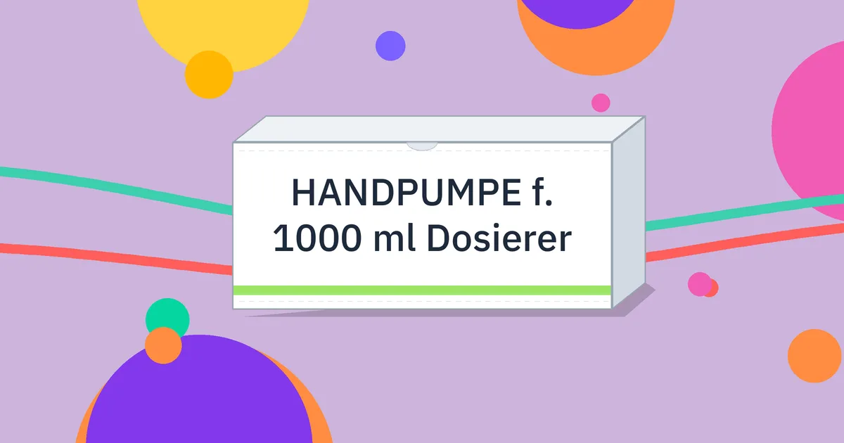 Symbolbild: Packung mit der Aufschrift HANDPUMPE f. 1000 ml Dosierer (PZN 08617065) – Verfügbarkeit und Bezug in Apotheken in Frankfurt am Main