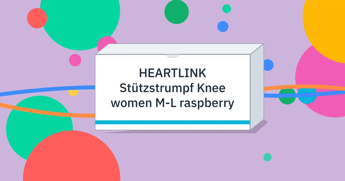 Symbolbild: Packung mit der Aufschrift HEARTLINK Stützstrumpf Knee women M-L raspberry (PZN 20524225) – Verfügbarkeit und Bezug in Apotheken in Frankfurt am Main