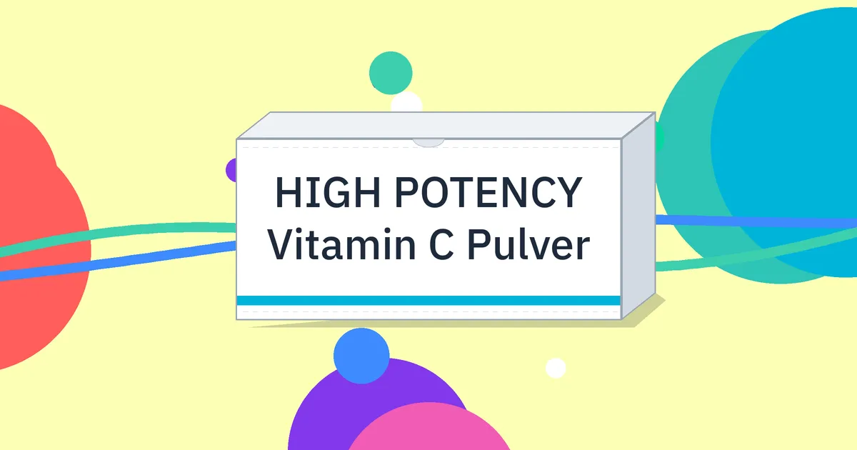 Symbolbild: Packung mit der Aufschrift HIGH POTENCY Vitamin C Pulver (PZN 20606058) – Verfügbarkeit und Bezug in Apotheken in Frankfurt am Main