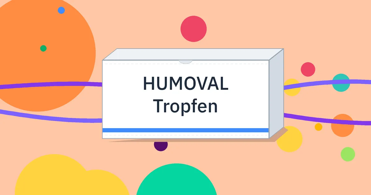 Symbolbild: Packung mit der Aufschrift HUMOVAL Tropfen (PZN 09339384) – Verfügbarkeit und Bezug in Apotheken in Frankfurt am Main