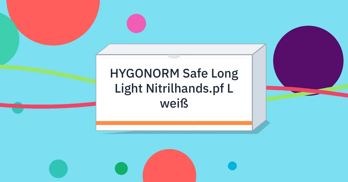 Symbolbild: Packung mit der Aufschrift HYGONORM Safe Long Light Nitrilhands.pf L weiß (PZN 20772667) – Verfügbarkeit und Bezug in Apotheken in Frankfurt am Main