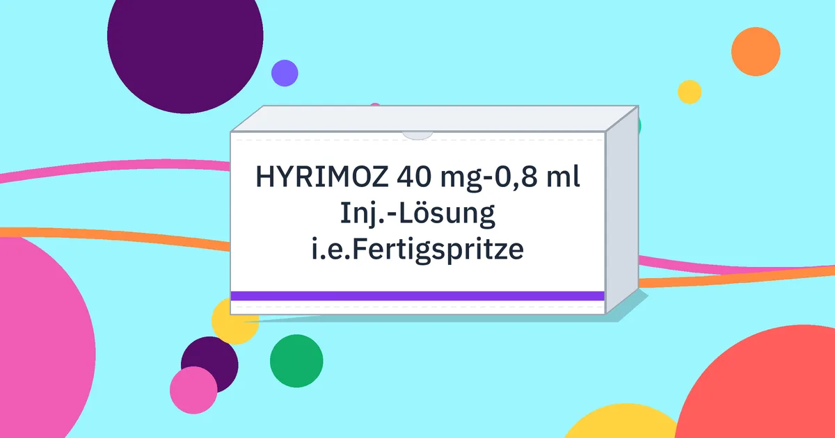 Symbolbild: Packung mit der Aufschrift HYRIMOZ 40 mg-0,8 ml Inj.-Lösung i.e.Fertigspritze (PZN 15563105) – Verfügbarkeit und Bezug in Apotheken in Frankfurt am Main