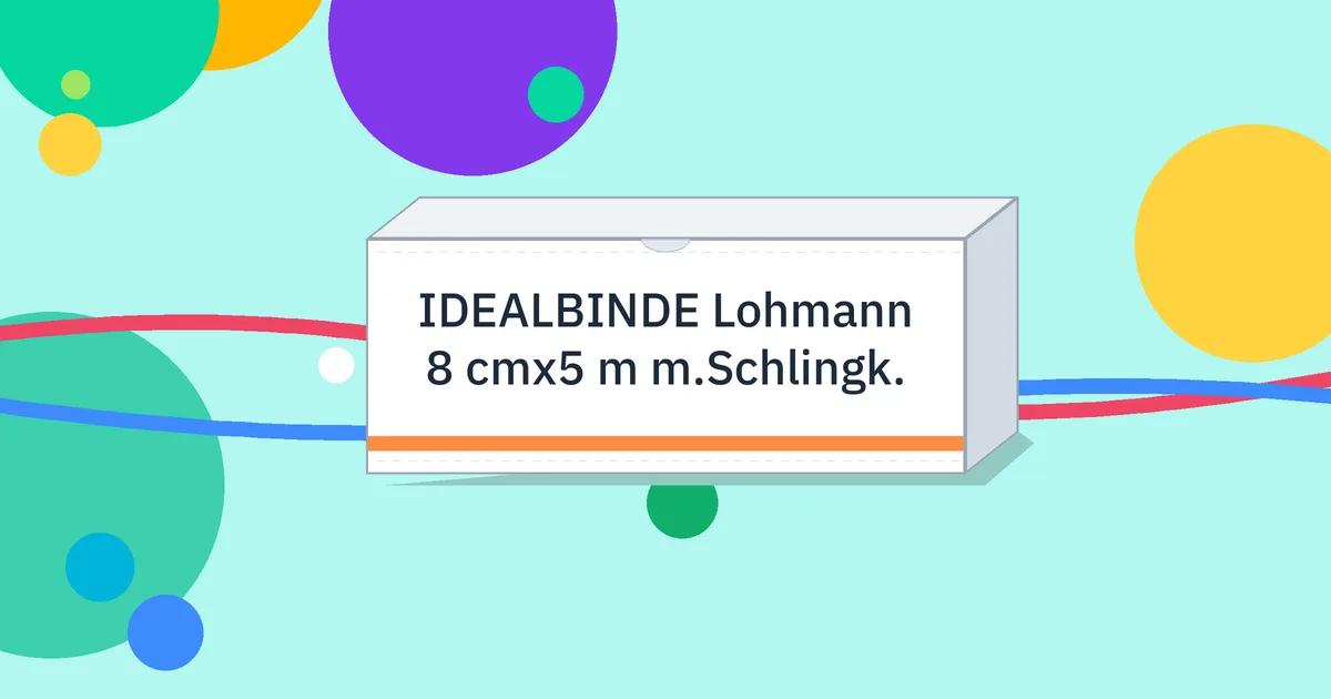 Symbolbild: Packung mit der Aufschrift IDEALBINDE Lohmann 8 cmx5 m m.Schlingk. (PZN 19763108) – Verfügbarkeit und Bezug in Apotheken in Frankfurt am Main