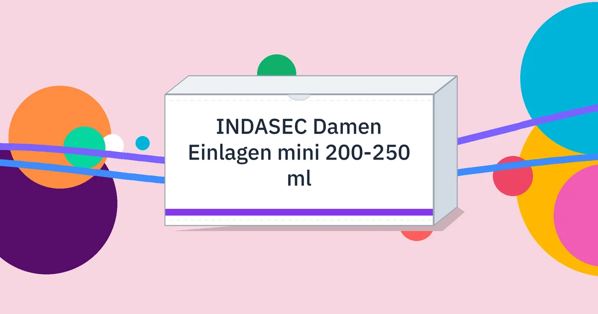 Symbolbild: Packung mit der Aufschrift INDASEC Damen Einlagen mini 200-250 ml (PZN 09922416) – Verfügbarkeit und Bezug in Apotheken in Frankfurt am Main