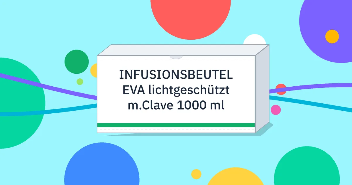 Symbolbild: Packung mit der Aufschrift INFUSIONSBEUTEL EVA lichtgeschützt m.Clave 1000 ml (PZN 12572948) – Verfügbarkeit und Bezug in Apotheken in Frankfurt am Main