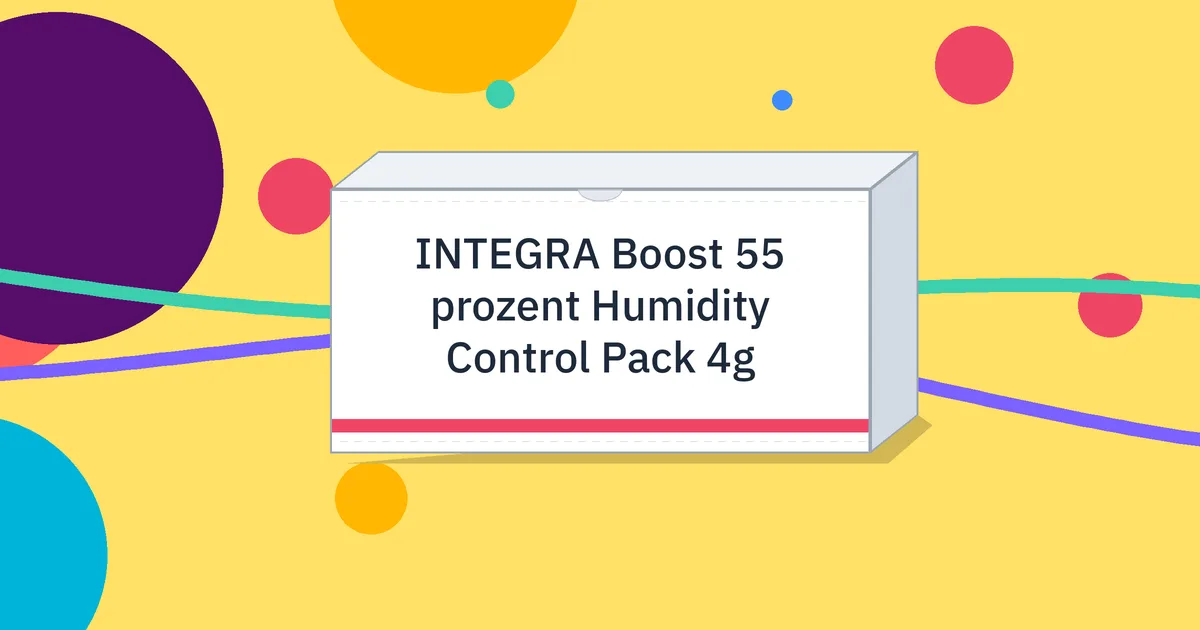 Symbolbild: Packung mit der Aufschrift INTEGRA Boost 55 prozent Humidity Control Pack 4g (PZN 20110883) – Verfügbarkeit und Bezug in Apotheken in Frankfurt am Main