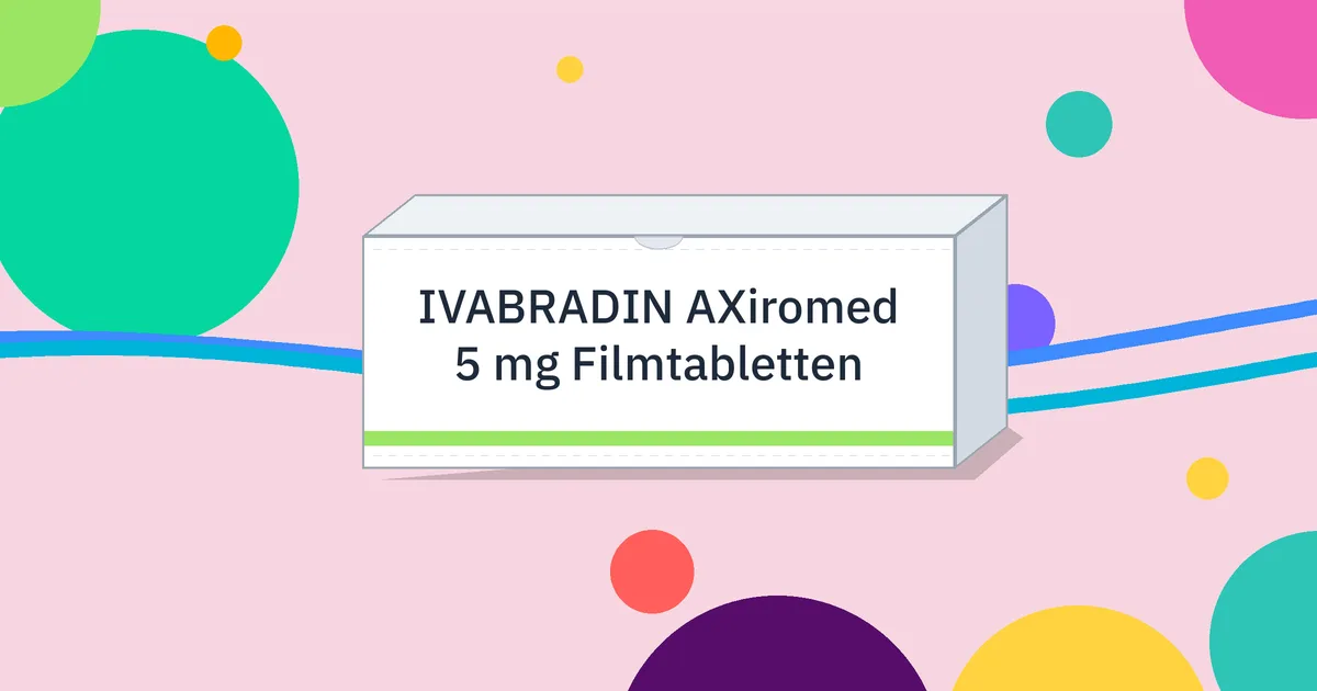 Symbolbild: Packung mit der Aufschrift IVABRADIN AXiromed 5 mg Filmtabletten (PZN 16793178) – Verfügbarkeit und Bezug in Apotheken in Frankfurt am Main