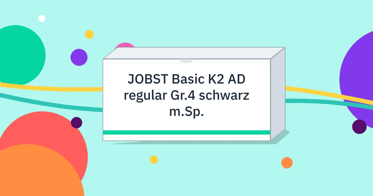 Symbolbild: Packung mit der Aufschrift JOBST Basic K2 AD regular Gr.4 schwarz m.Sp. (PZN 15311220) – Verfügbarkeit und Bezug in Apotheken in Frankfurt am Main