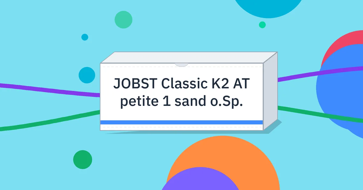 Symbolbild: Packung mit der Aufschrift JOBST Classic K2 AT petite 1 sand o.Sp. (PZN 11275680) – Verfügbarkeit und Bezug in Apotheken in Frankfurt am Main