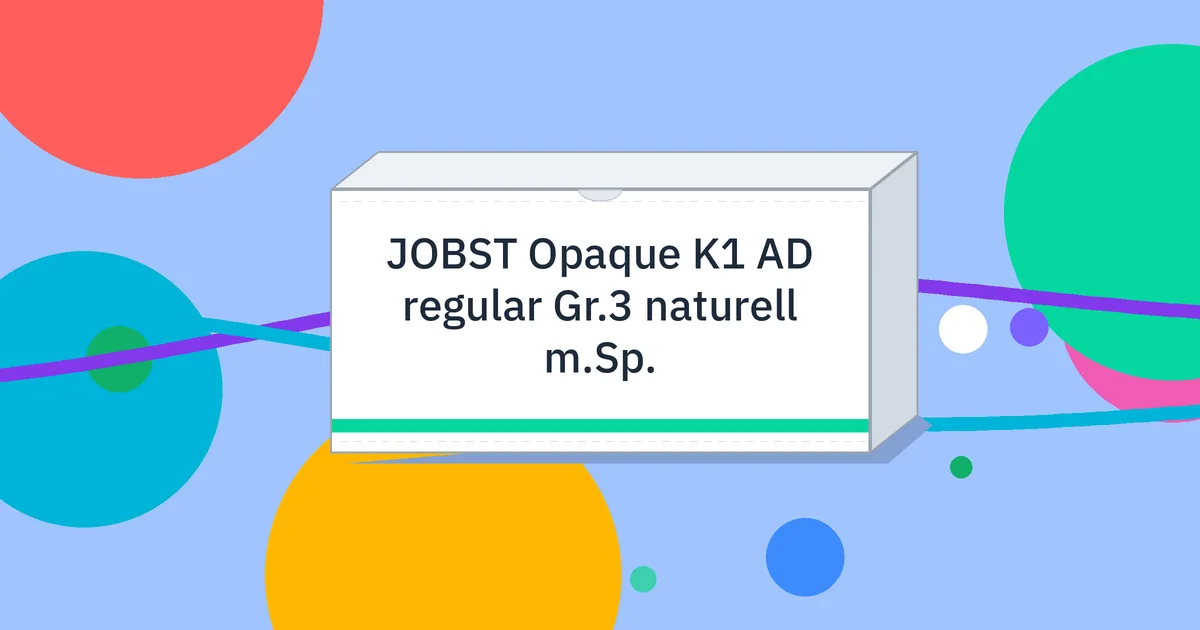 Symbolbild: Packung mit der Aufschrift JOBST Opaque K1 AD regular Gr.3 naturell m.Sp. (PZN 13081460) – Verfügbarkeit und Bezug in Apotheken in Frankfurt am Main