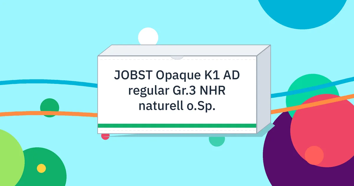 Symbolbild: Packung mit der Aufschrift JOBST Opaque K1 AD regular Gr.3 NHR naturell o.Sp. (PZN 13082620) – Verfügbarkeit und Bezug in Apotheken in Frankfurt am Main
