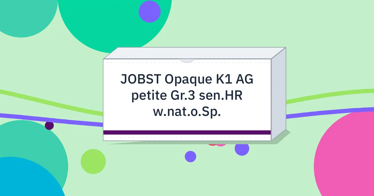 Symbolbild: Packung mit der Aufschrift JOBST Opaque K1 AG petite Gr.3 sen.HR w.nat.o.Sp. (PZN 13089378) – Verfügbarkeit und Bezug in Apotheken in Frankfurt am Main