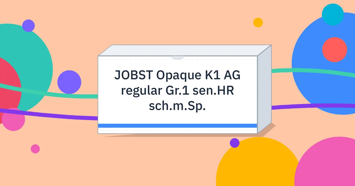 Symbolbild: Packung mit der Aufschrift JOBST Opaque K1 AG regular Gr.1 sen.HR sch.m.Sp. (PZN 13092765) – Verfügbarkeit und Bezug in Apotheken in Frankfurt am Main