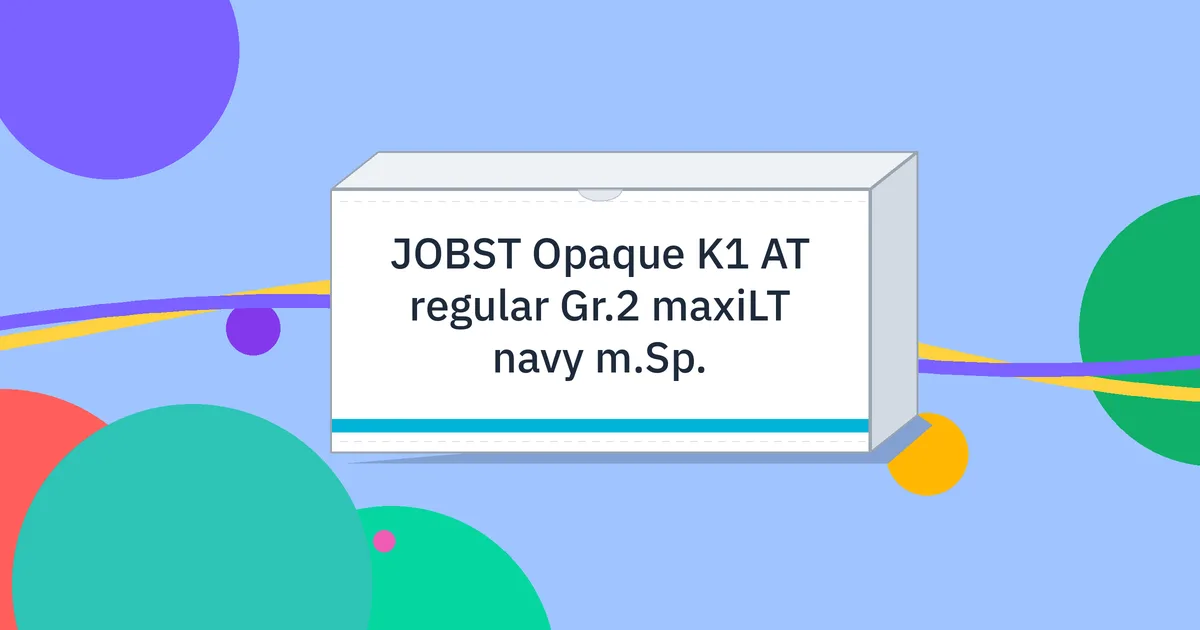 Symbolbild: Packung mit der Aufschrift JOBST Opaque K1 AT regular Gr.2 maxiLT navy m.Sp. (PZN 13106071) – Verfügbarkeit und Bezug in Apotheken in Frankfurt am Main