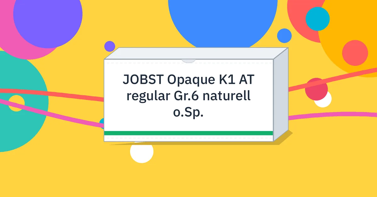 Symbolbild: Packung mit der Aufschrift JOBST Opaque K1 AT regular Gr.6 naturell o.Sp. (PZN 13107515) – Verfügbarkeit und Bezug in Apotheken in Frankfurt am Main