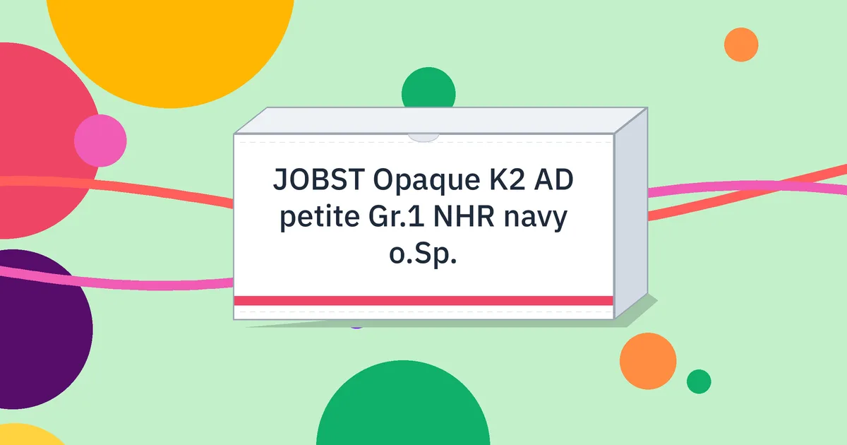 Symbolbild: Packung mit der Aufschrift JOBST Opaque K2 AD petite Gr.1 NHR navy o.Sp. (PZN 13109744) – Verfügbarkeit und Bezug in Apotheken in Frankfurt am Main