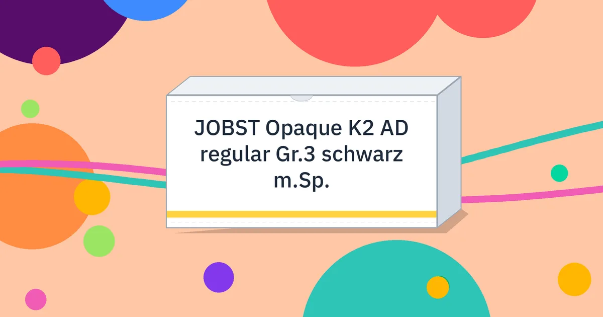 Symbolbild: Packung mit der Aufschrift JOBST Opaque K2 AD regular Gr.3 schwarz m.Sp. (PZN 10722728) – Verfügbarkeit und Bezug in Apotheken in Frankfurt am Main